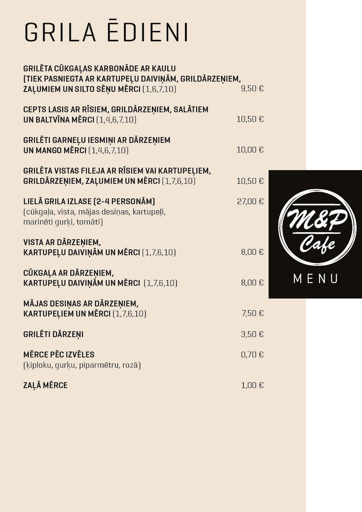 Меню M&P Cafe, Резекне