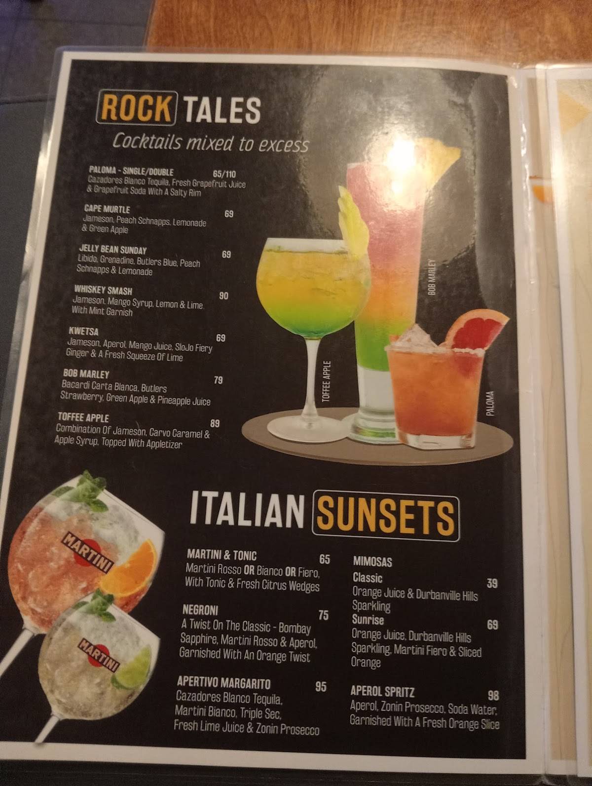 Меню ресторана Bossa Castle Walk, Претория