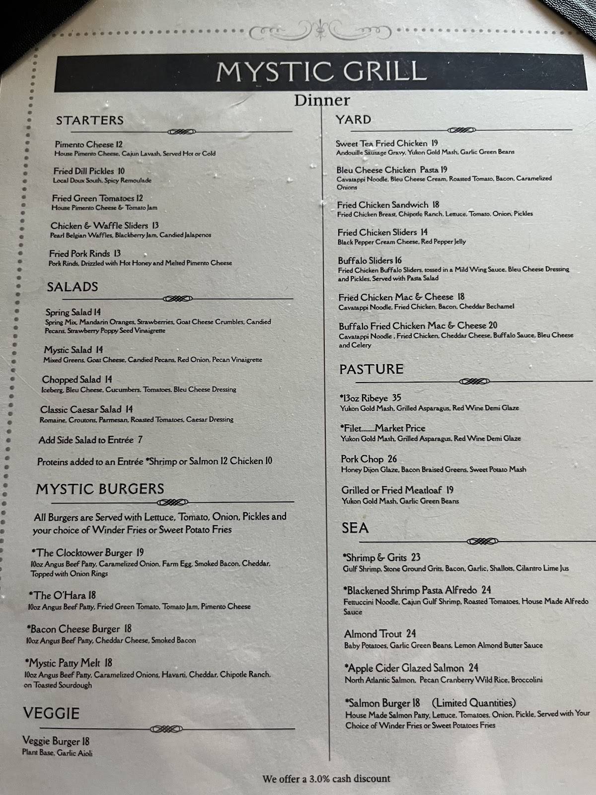 Меню паба и бара Mystic Grill, Ковингтон