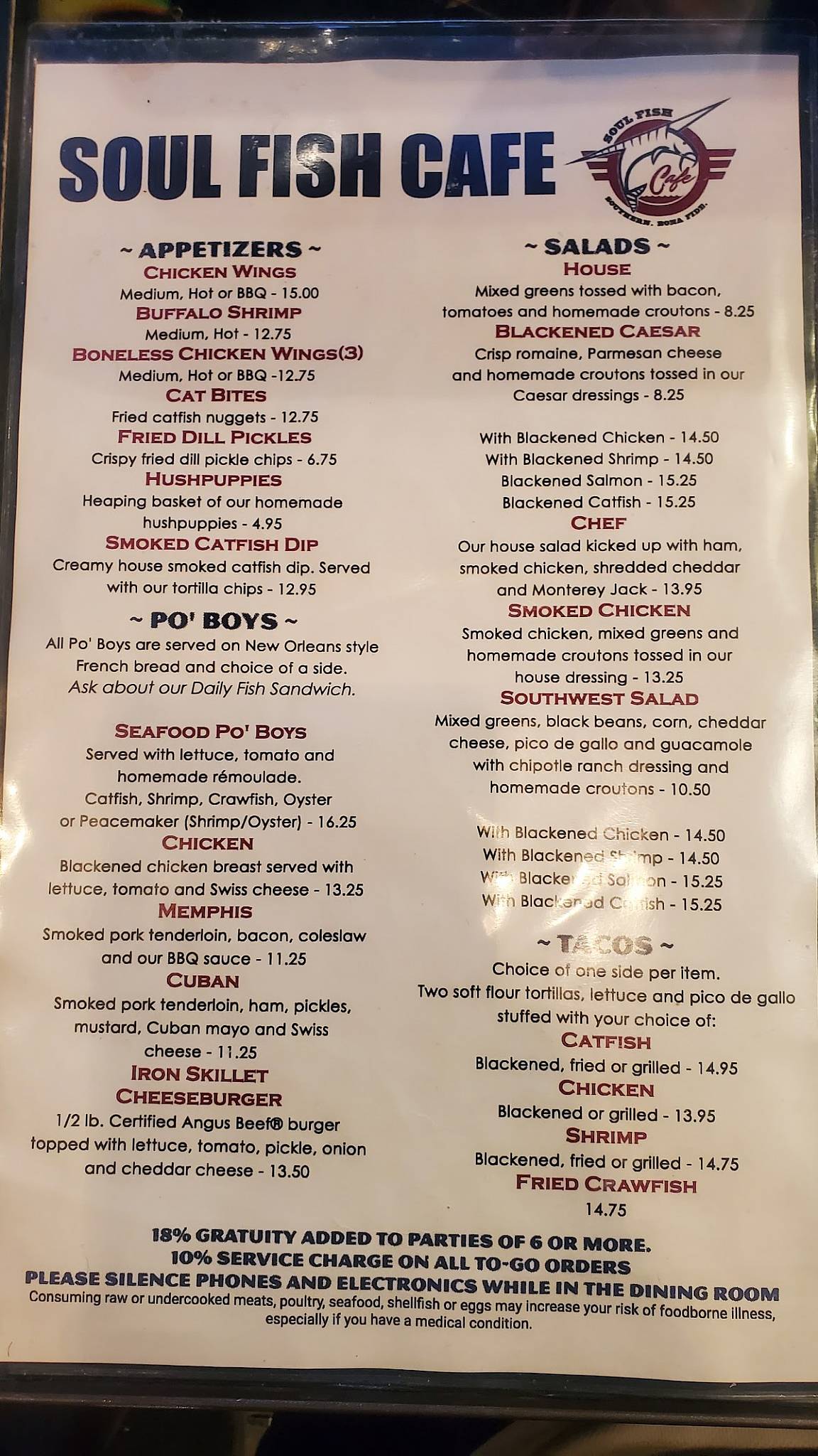 Меню Soul Fish Cafe, Джермантаун, Village Shops Dr