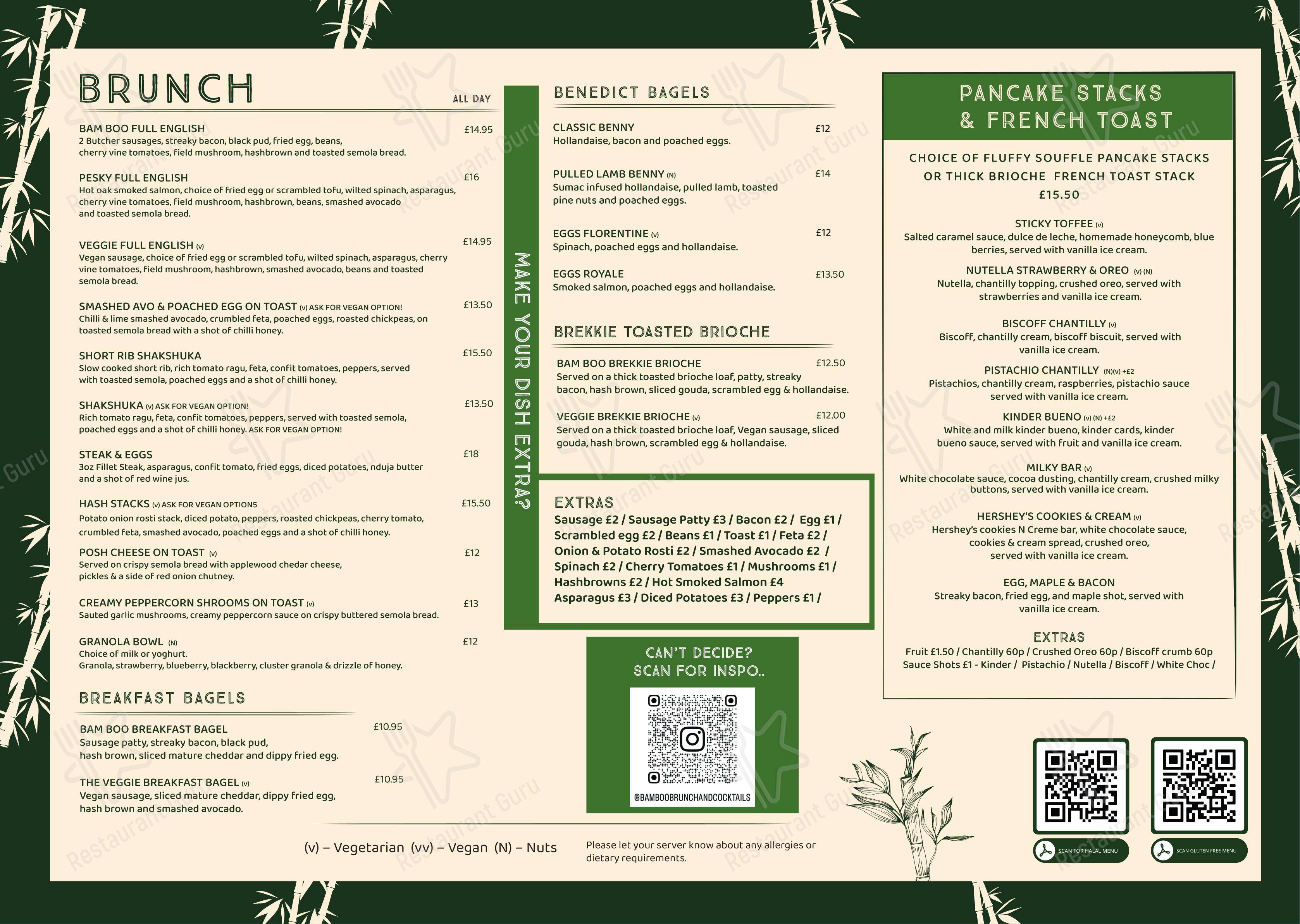 Меню ресторана Bamboo Brunch & Cocktails - Bold Street, Ливерпуль
