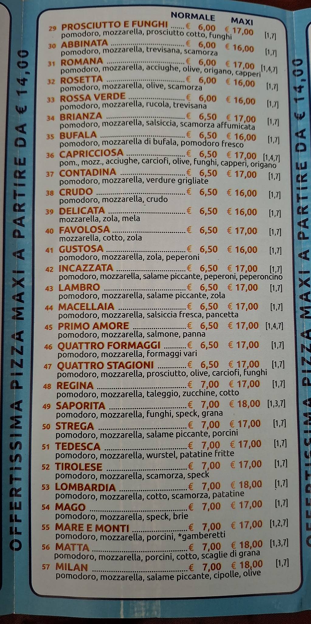 Меню Pizzeria La Vecchia Napoli, Поденцано