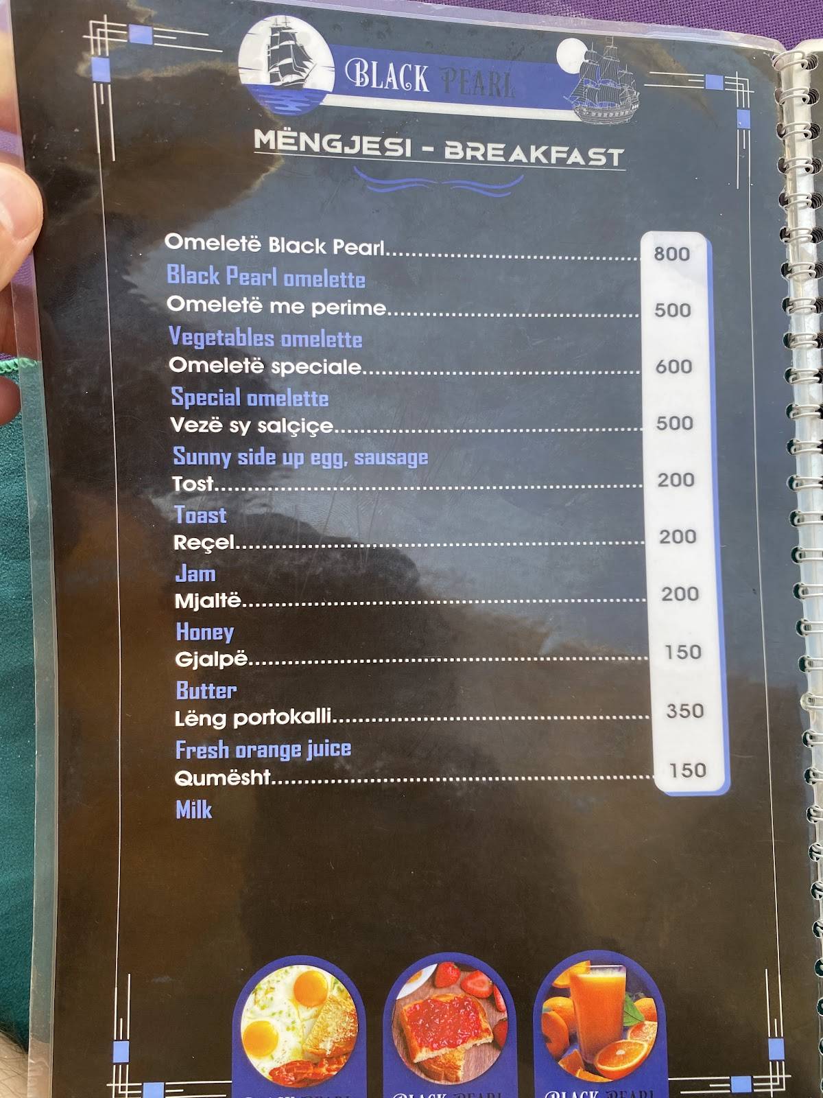 Меню ресторана Black Pearl Ksamil, Ксамил