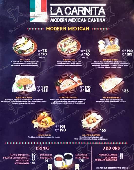 Меню ресторана La Carnita Modern Mexican Cantina, Кесон-Сити, 80 ...