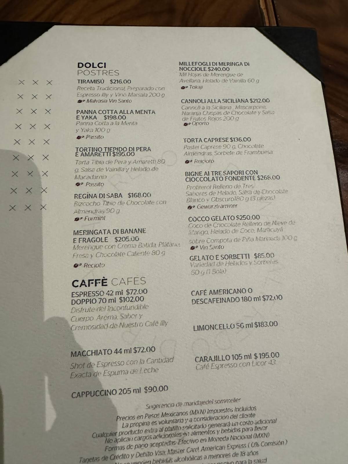 Меню ресторана Alfredo Di Roma, Сьюдад Лопес Матеос