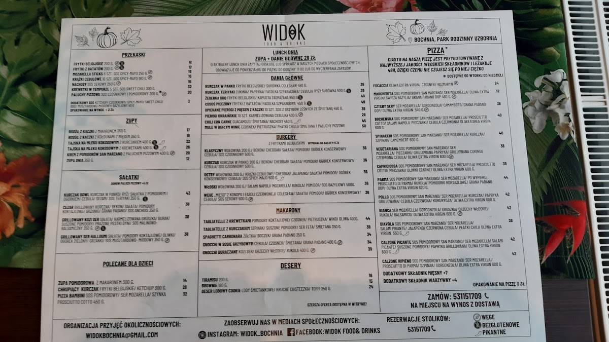 Меню ресторана Restauracja Widok Food&Drinks, Бохня
