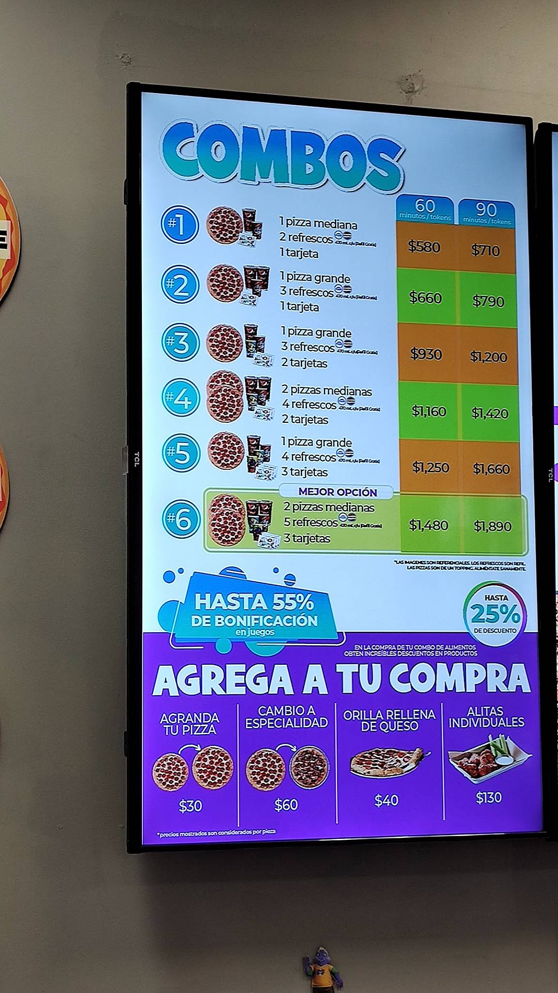 Меню ресторана Chuck E. Cheese Guadalupe, Гваделупа