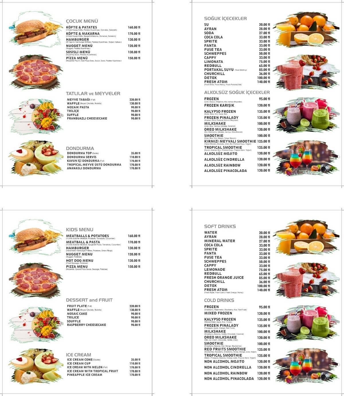 Меню Kalypso Beach Club, Antalya - Restaurant & Cocktail Bar, Анталья